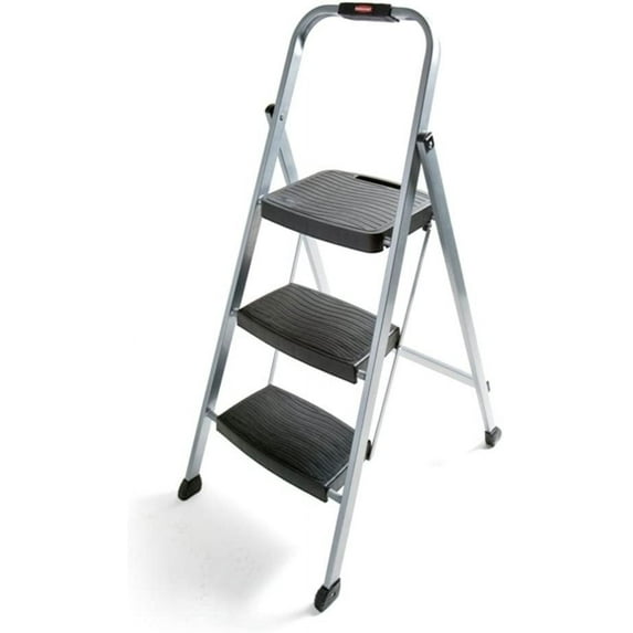 3-Step Steel Ladder,Folding Step Stool with Hand Grip and Non-Slip Feet ...