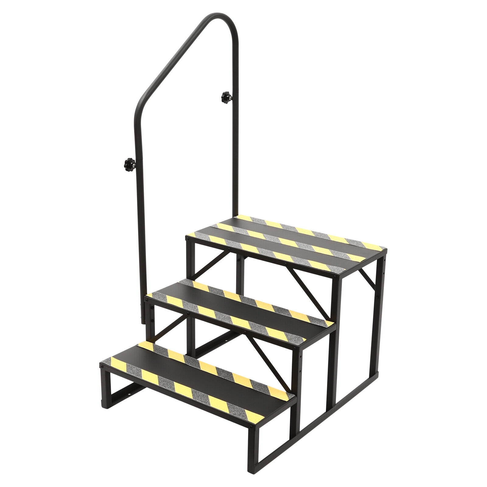 3-Step Steel RV Steps Hot Tub Steps with Handrail ＆ Reflective Strip ...