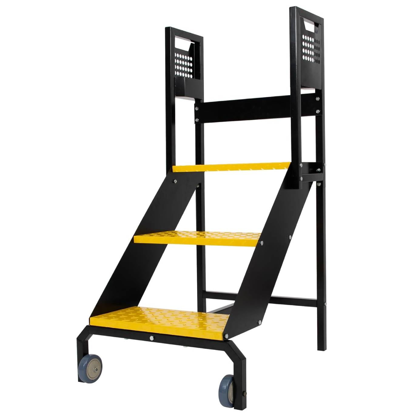 3 Step Steel Rolling Ladder, Step Stool with Handrails, Wheels, Tool ...