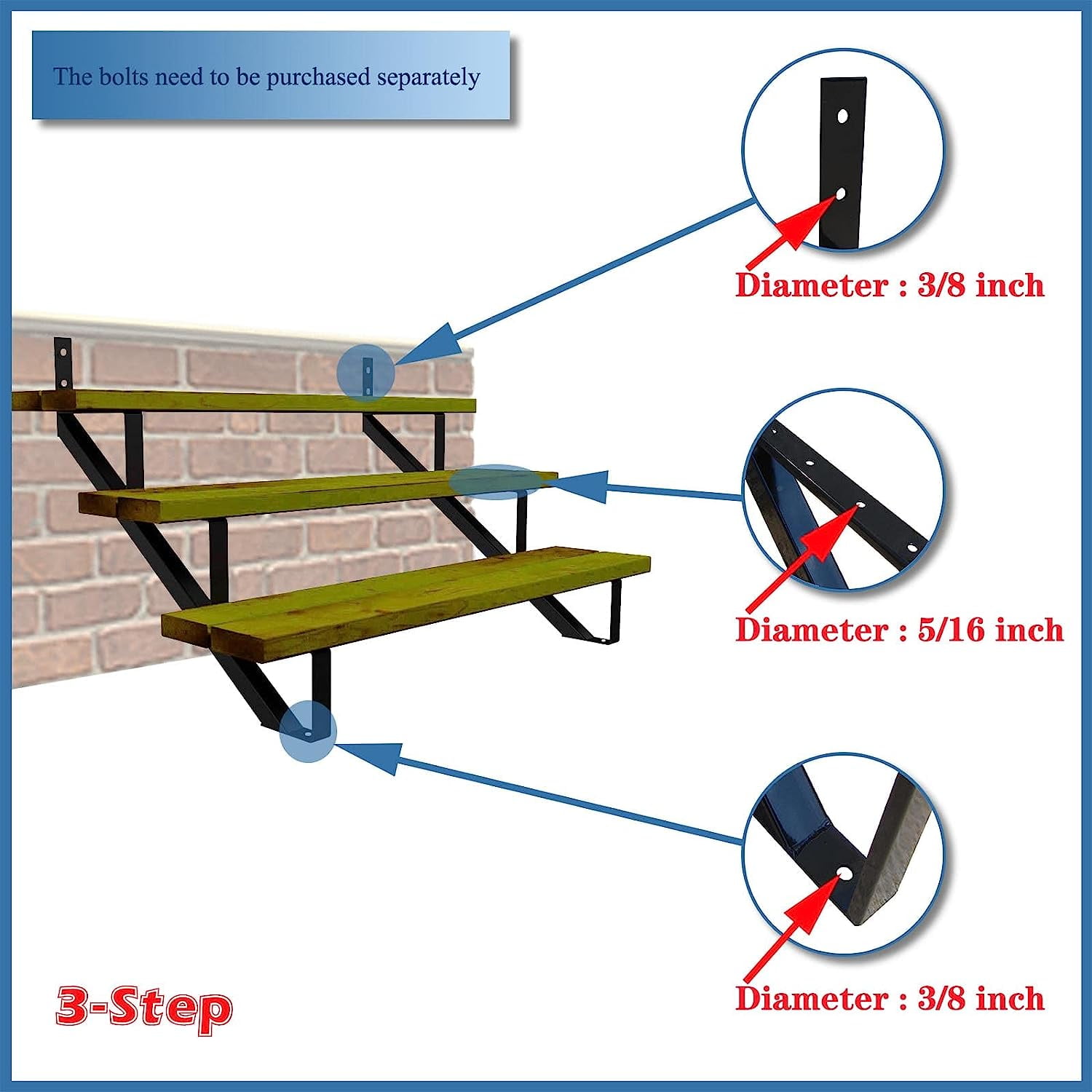 3-Step Steel Stair Riser for Deck Height 27 Inches - Powder Coated ...