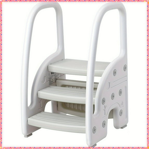 3 Step Stool with Non-Slip Pads & Side Handles - 3-Step Sturdy Plastic ...