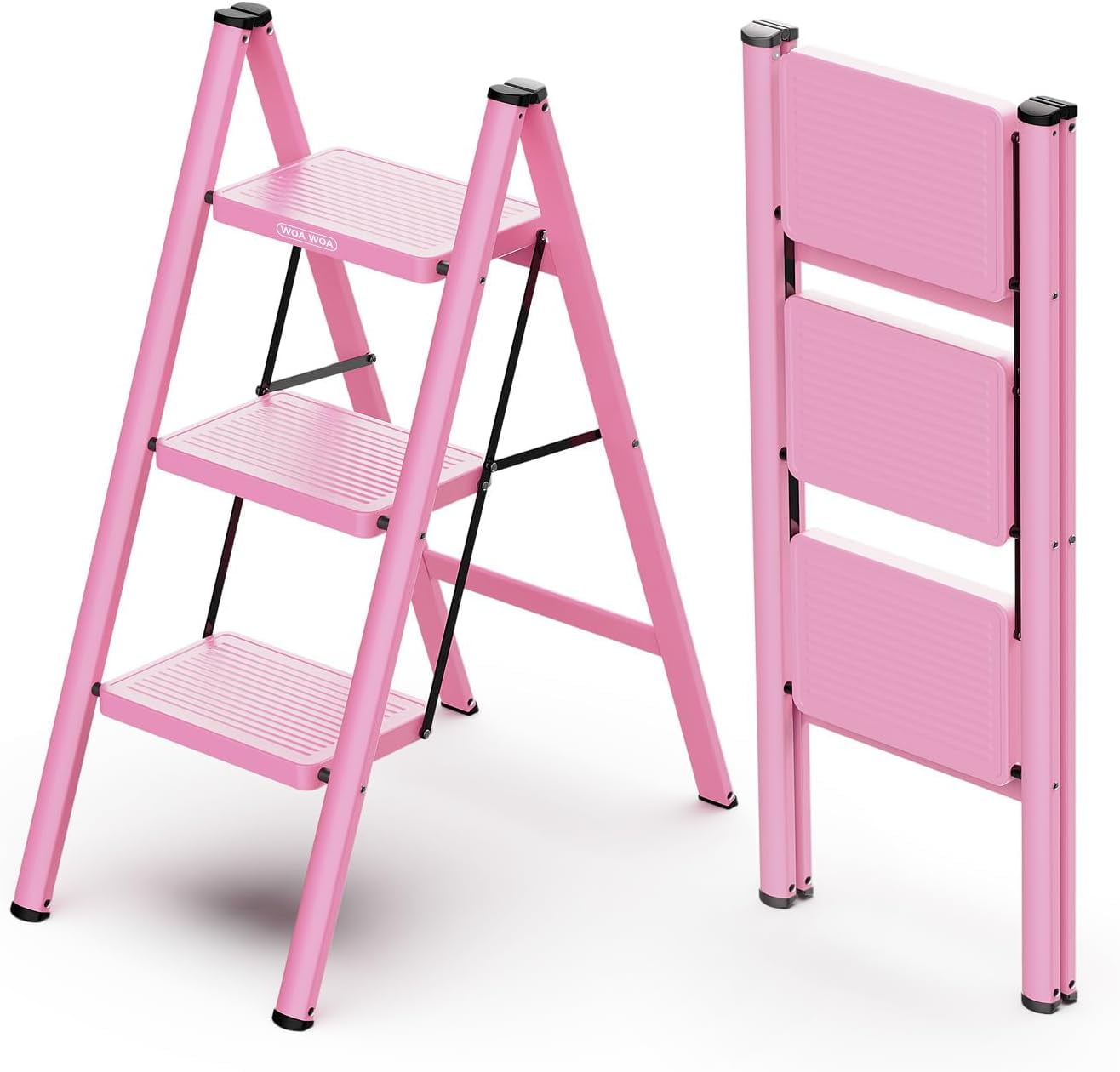 3 Step Stool, Step Ladder Foldable with Wide Pedals, Compact Kitchen ...