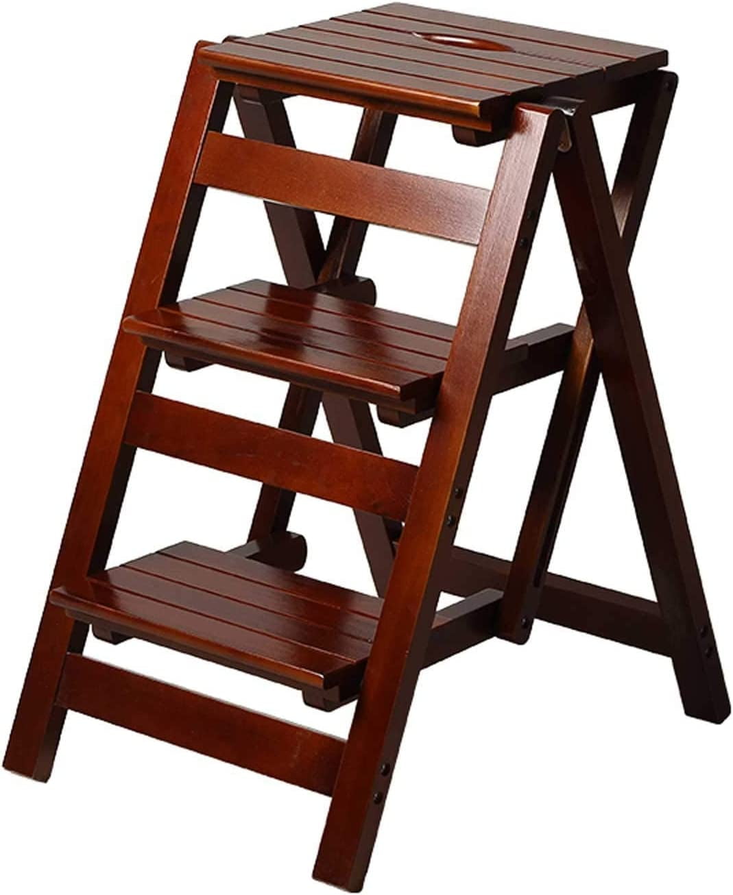 3 Step Stool Wooden Folding Ladder Chair Thickened Library Stair Chair ...