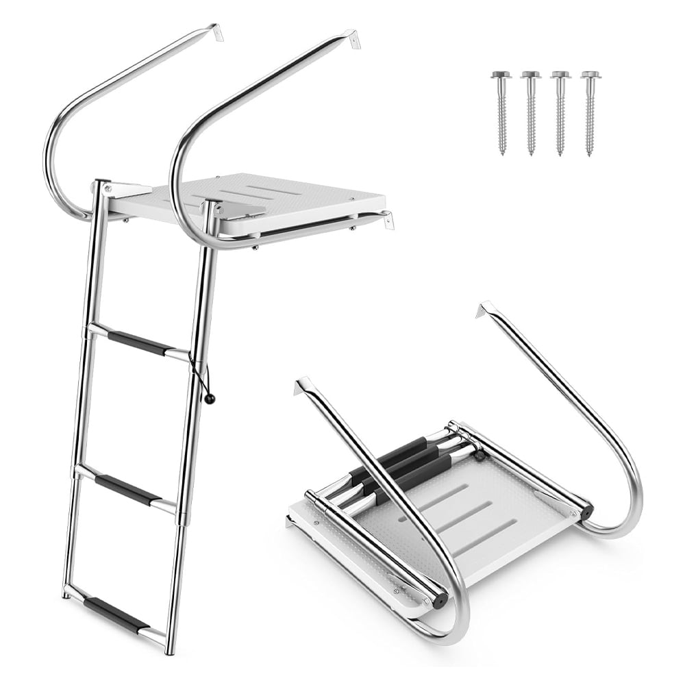 3-Step Swim Platform Boat Ladder, 500LBS Stainless Steel Boarding ...