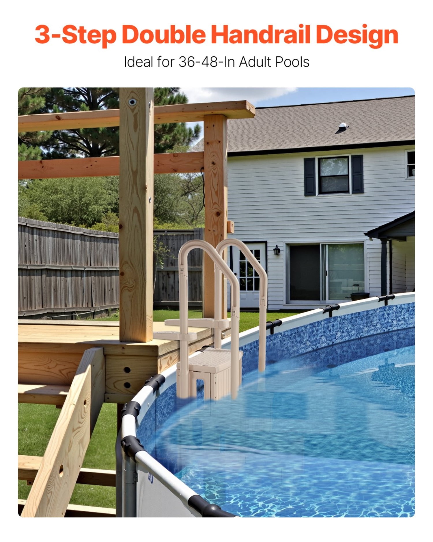 3-Step Taupe Pool Ladder of Double Handrails Supports 400 lb for 36-48 ...