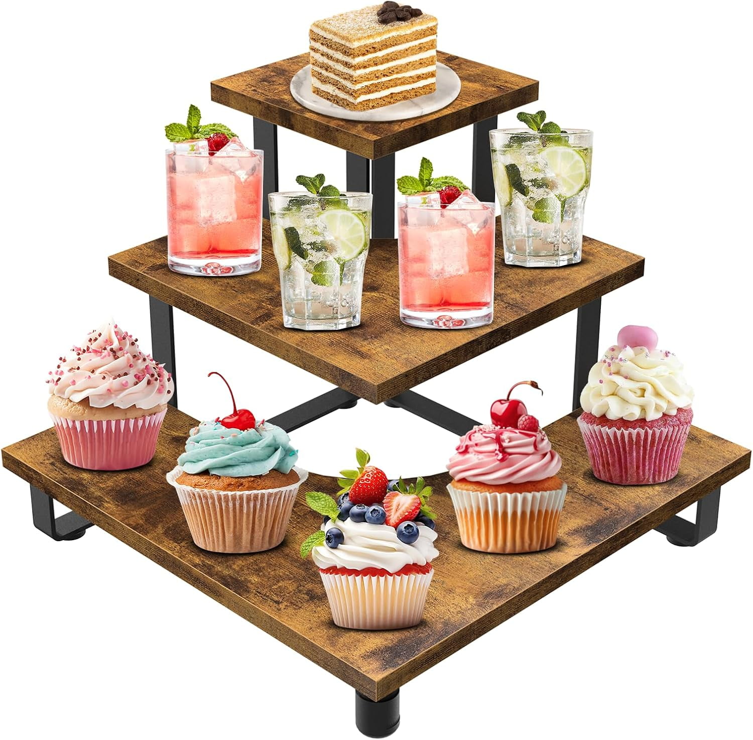 3-Step Tiered Corner Display Shelves, Portable Wooden Retail Cupcake ...
