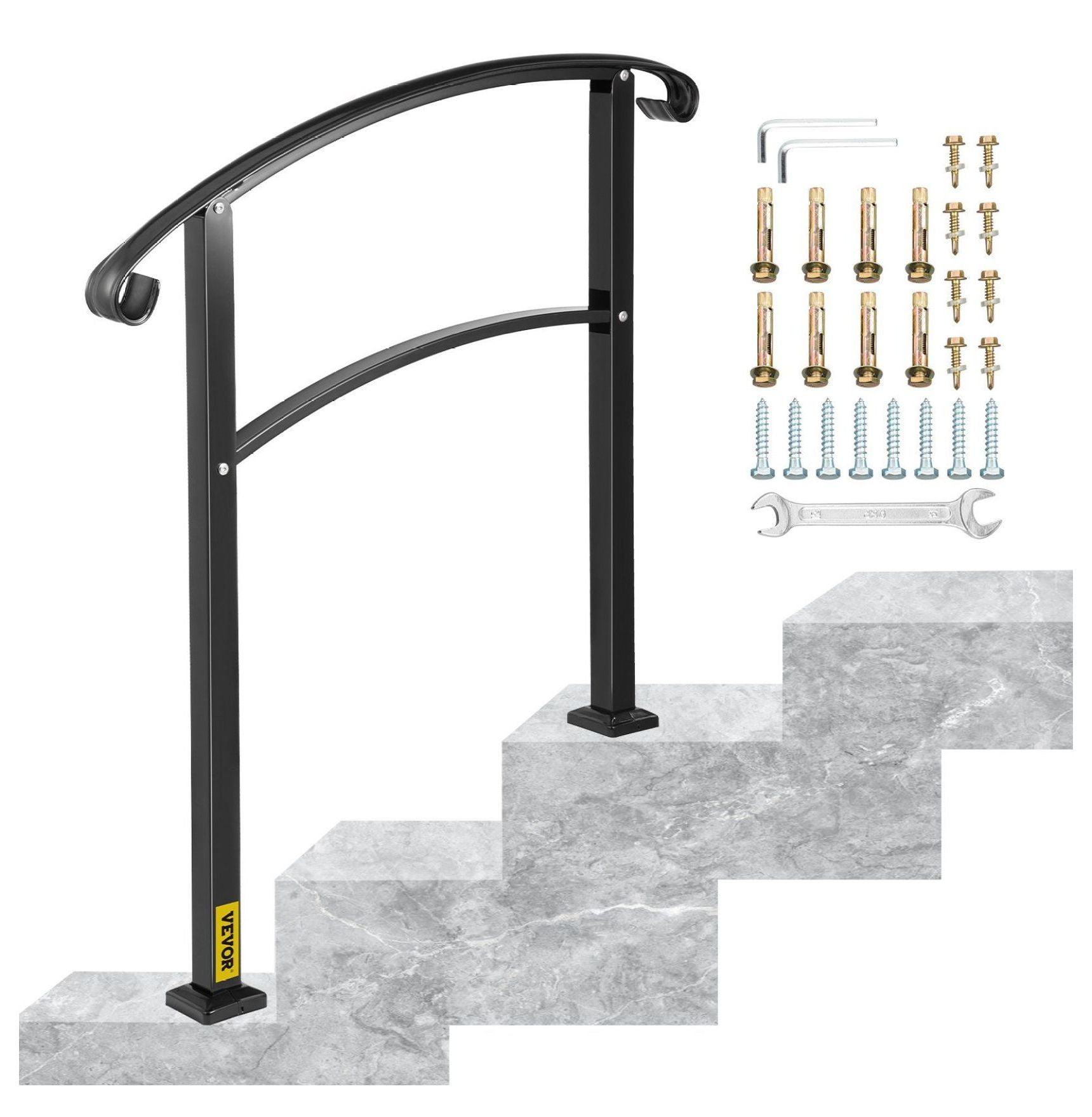 3-Step Transitional Handrail Fits 1 or 3 Steps Matte Stair Rail Wrought ...