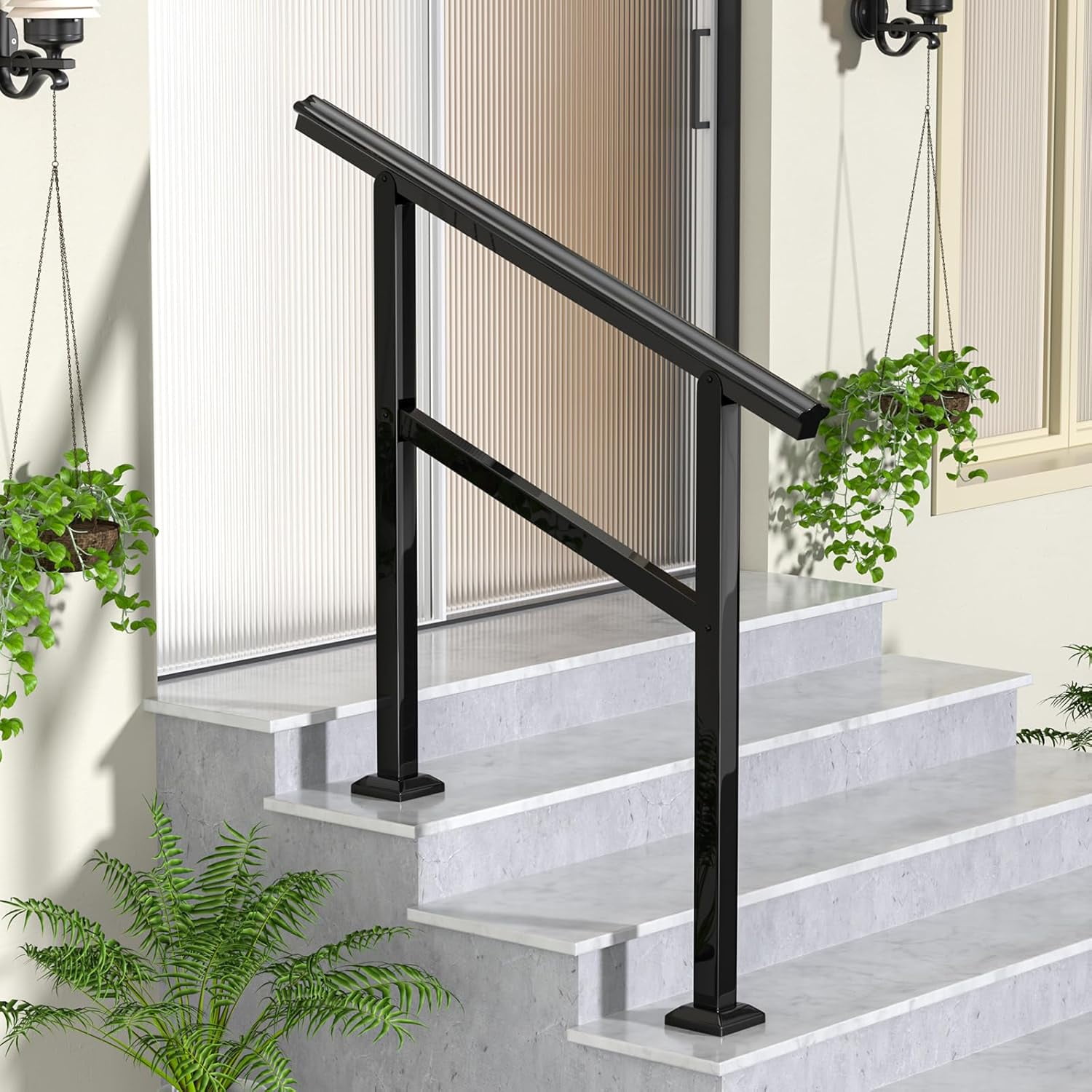 3 Steps Handrail,35 X 36" Handrails for Outdoor Steps Fit 0 to 3 Steps ...