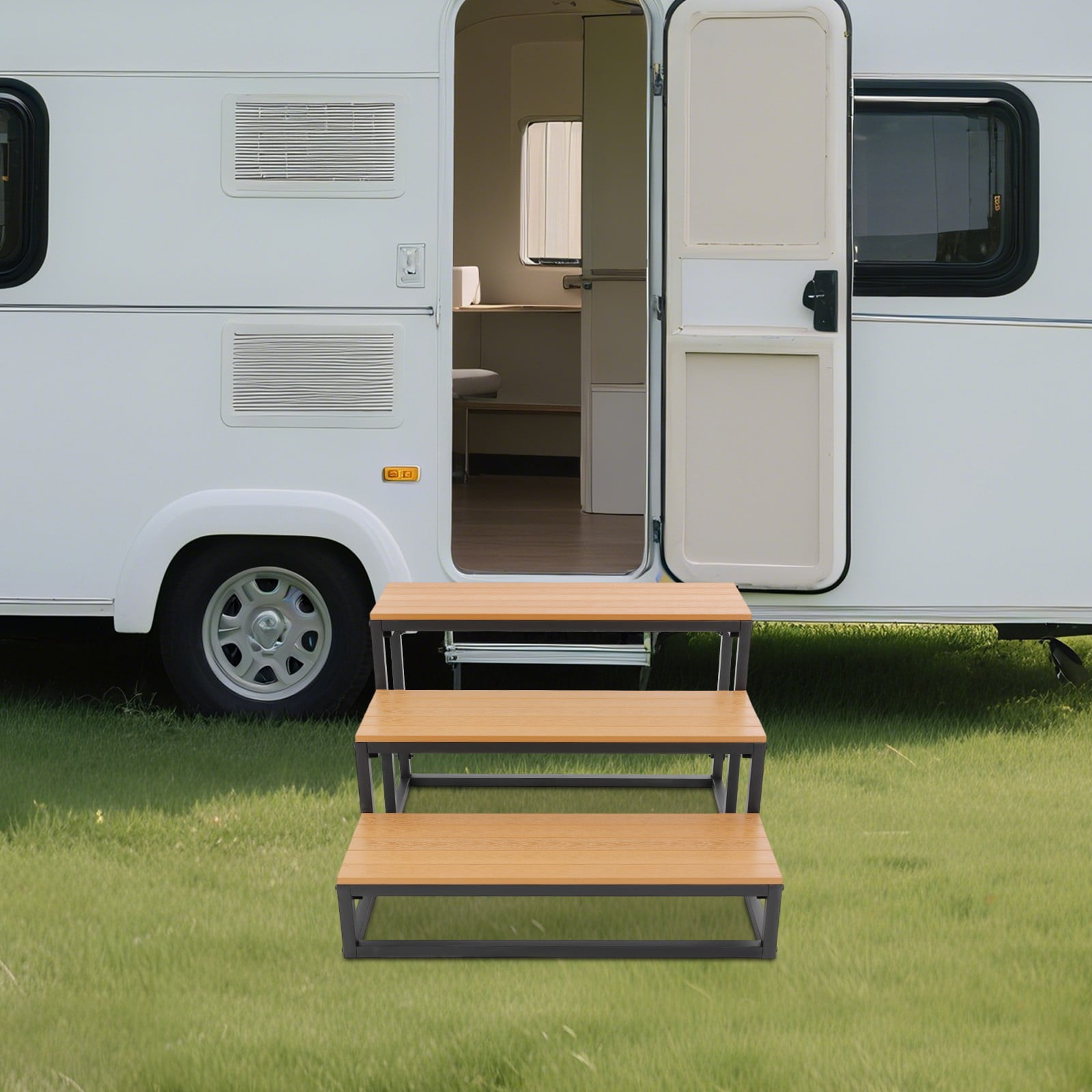 3 Steps Stairswith Handrail Garage Steps Prefabricated Outdoor Wooden ...