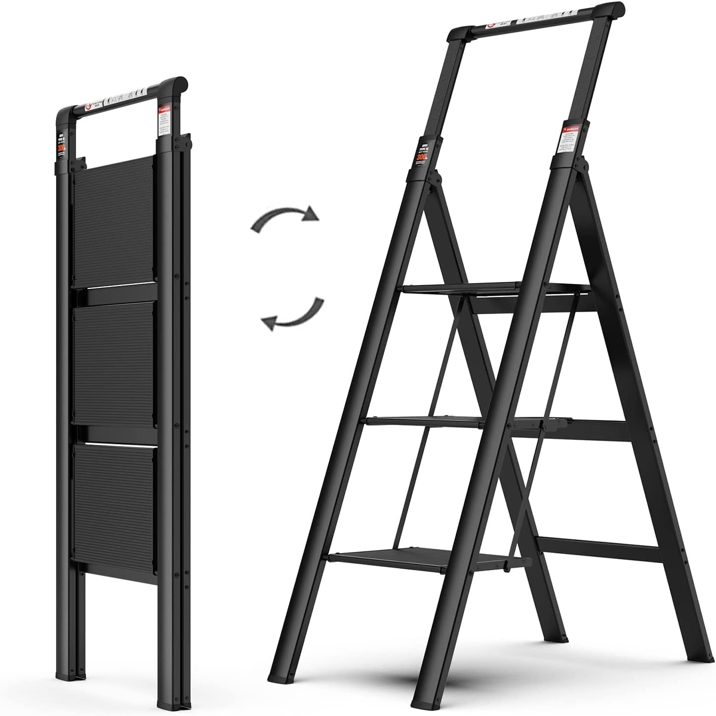3 Steps ladders 55“ H, CREVIEW Folding Ladders with 300 lbs Load ...