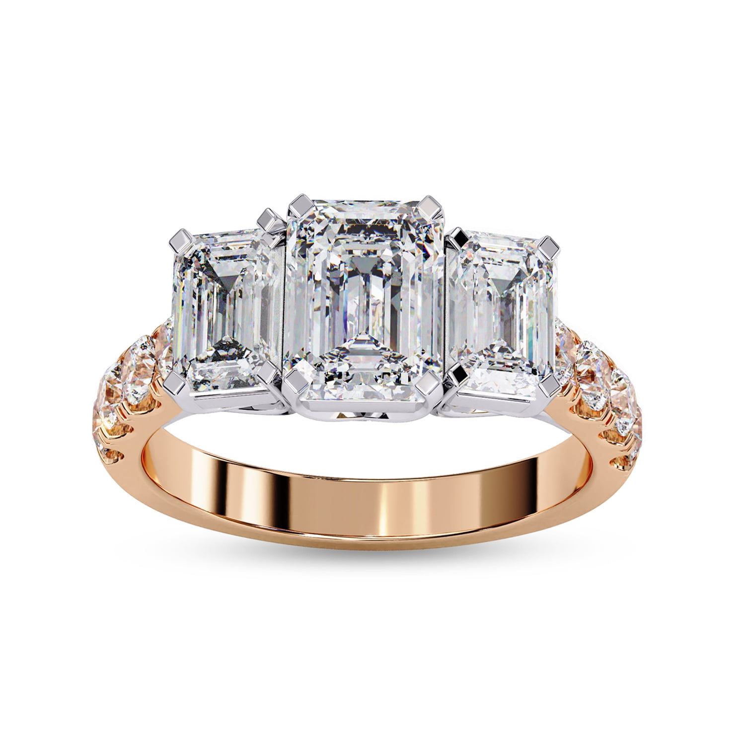 3 Stone Engagement Promise Rings for Women | Center 7X5MM Emerald Cut ...