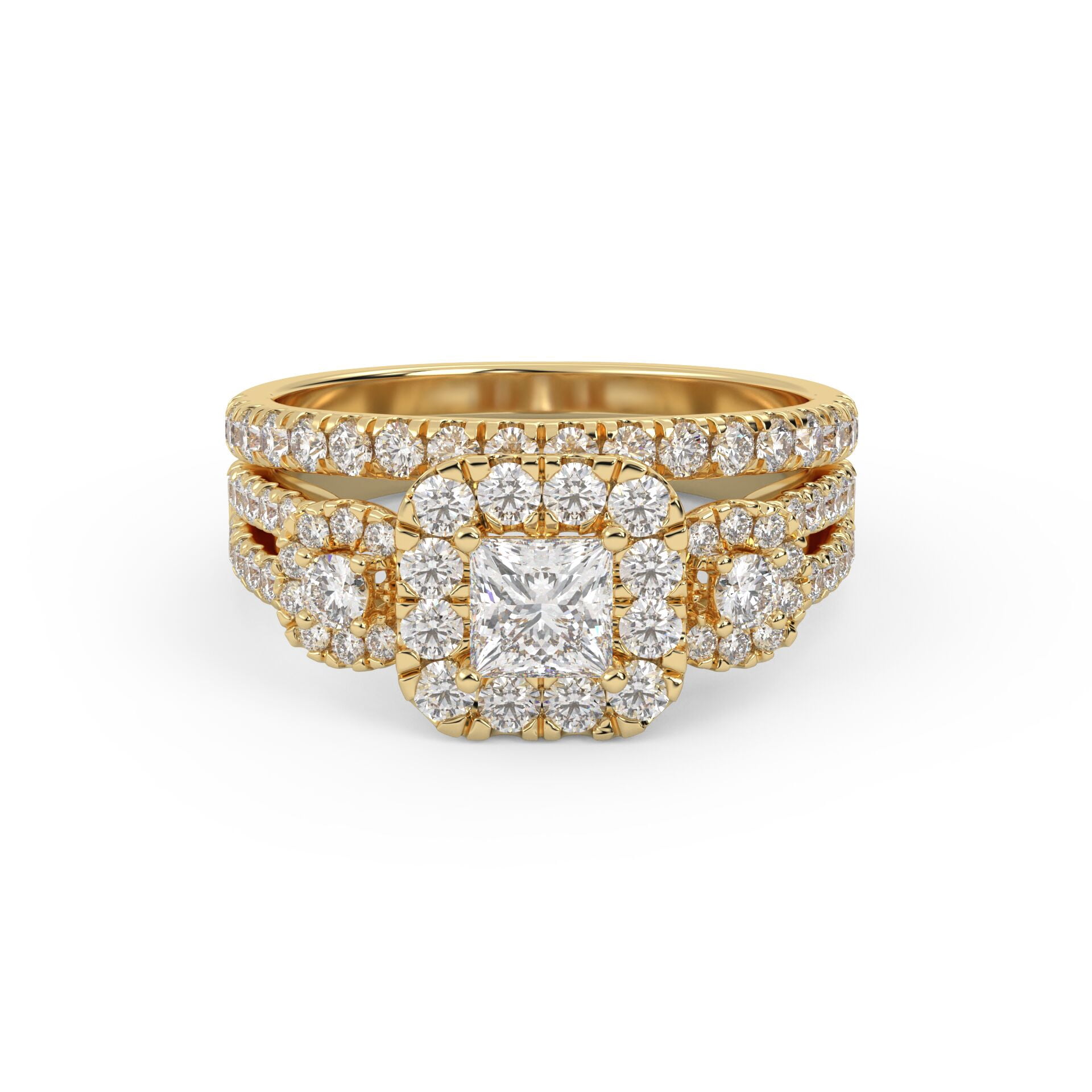 3 Stone Halo Solitaire Bridal Set Ring for Women, IGI Certified 1.50 ...
