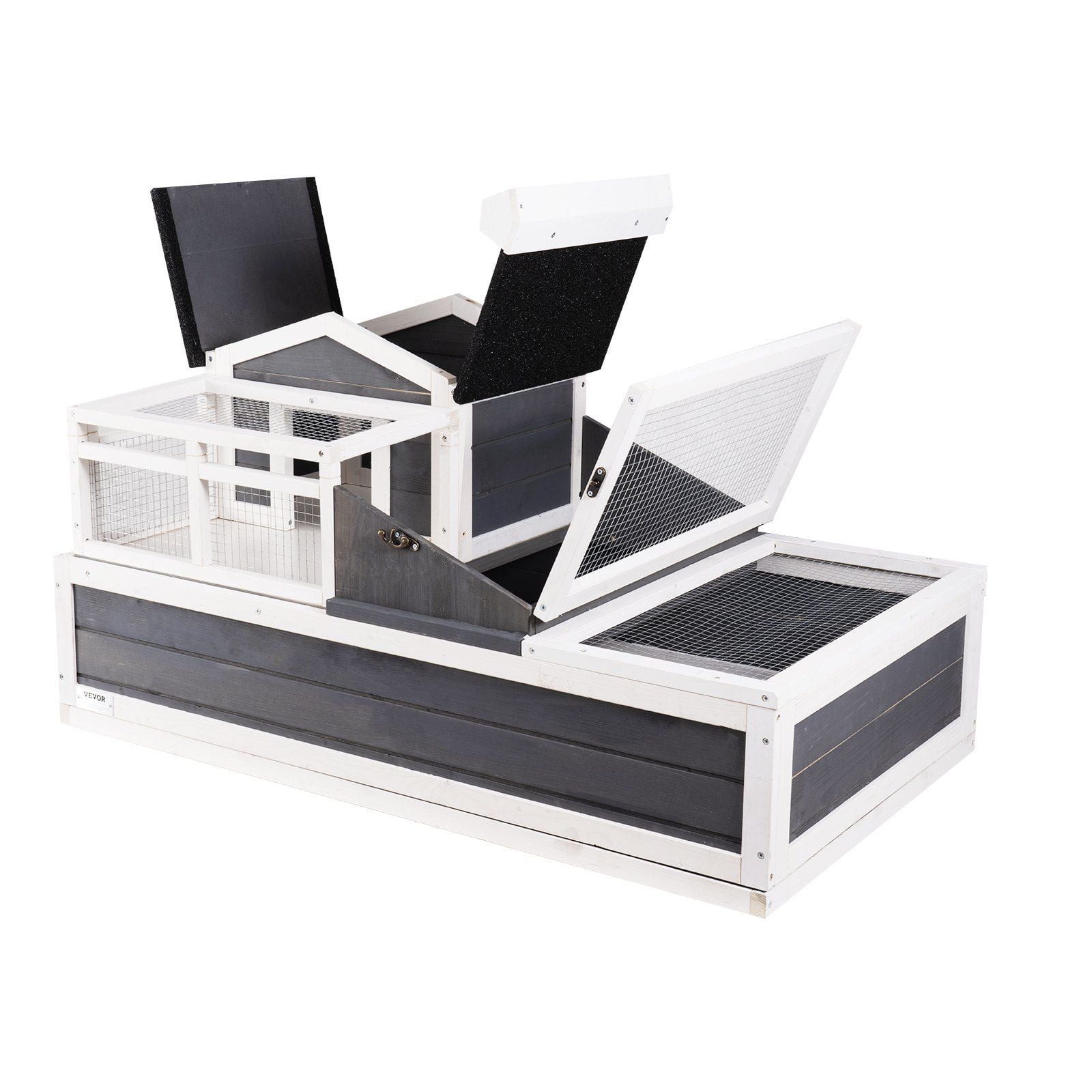 3-Story Wooden Tortoise Enclosure with Balcony, Ramp & Removable Tray ...