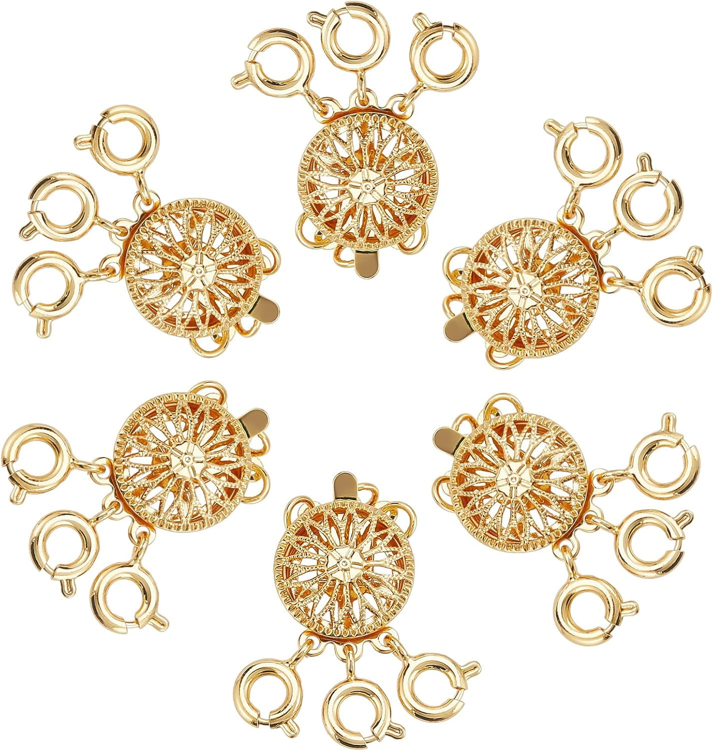 3-Strand 6-Hole Brass Box Clasps Multi-Strand Clasps with Spring Ring ...