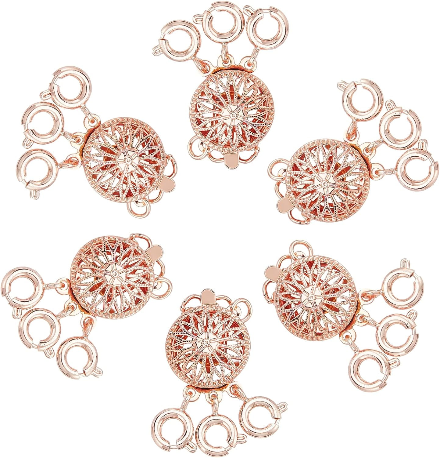 3-Strand 6-Hole Brass Box Clasps Multi-Strand Clasps with Spring Ring ...