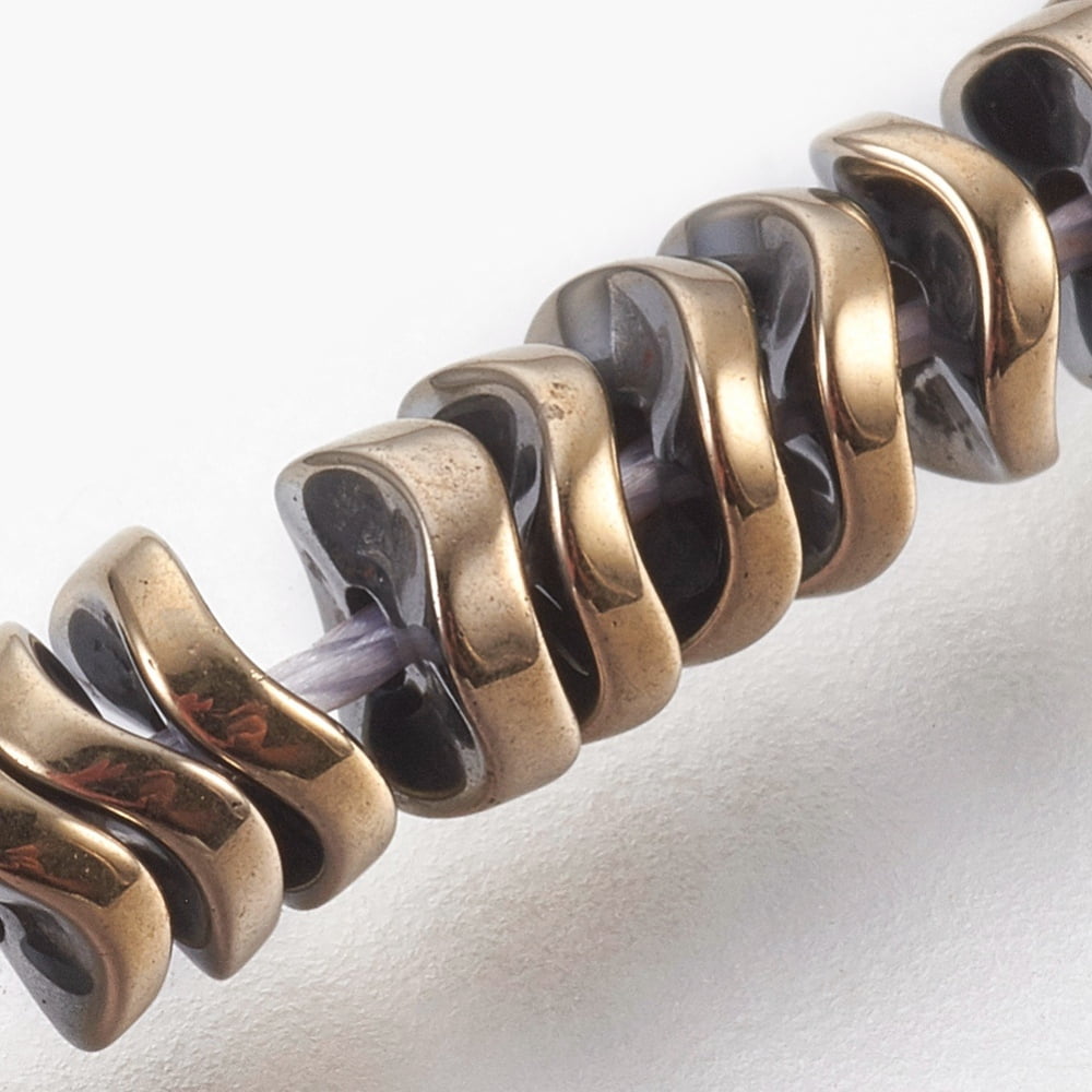 3 Strand Electroplated Non-magnetic Hematite Bead Strand Wavy Disc ...