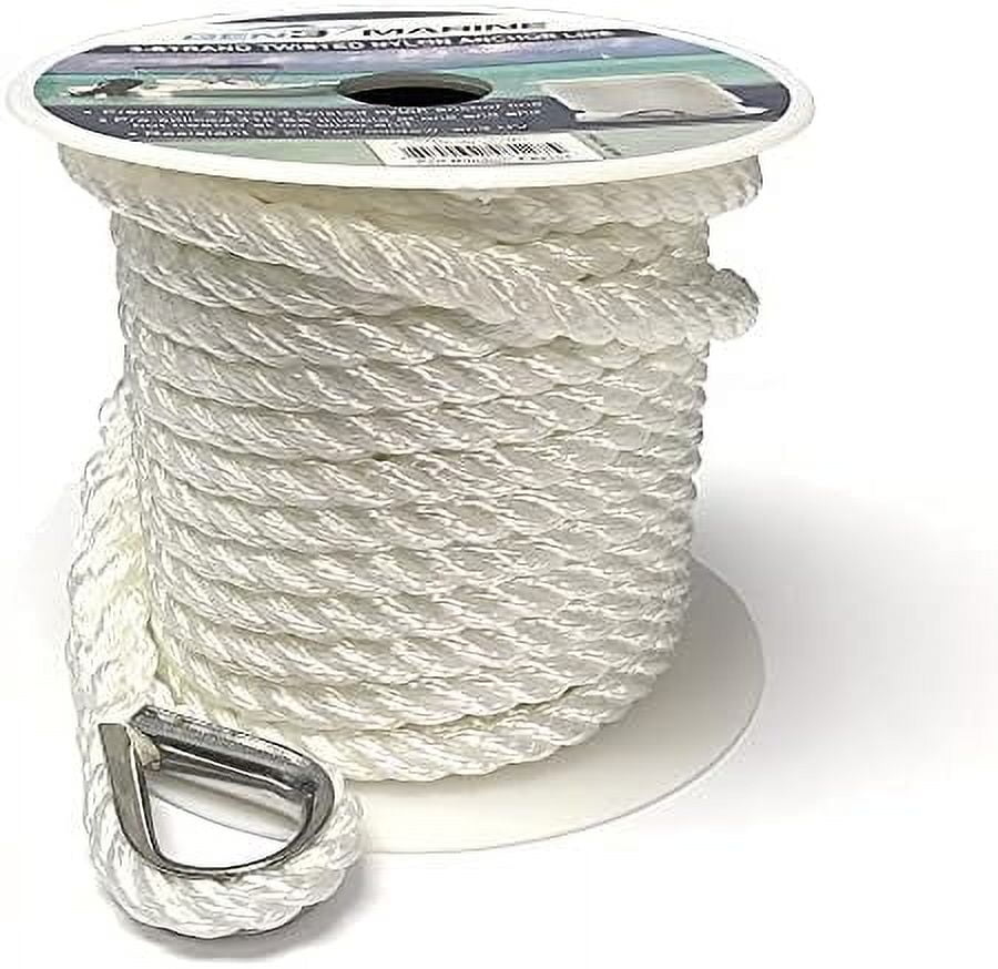 3 Strand Twisted White Boat Anchor Line (1/2" x 200') - Walmart.com
