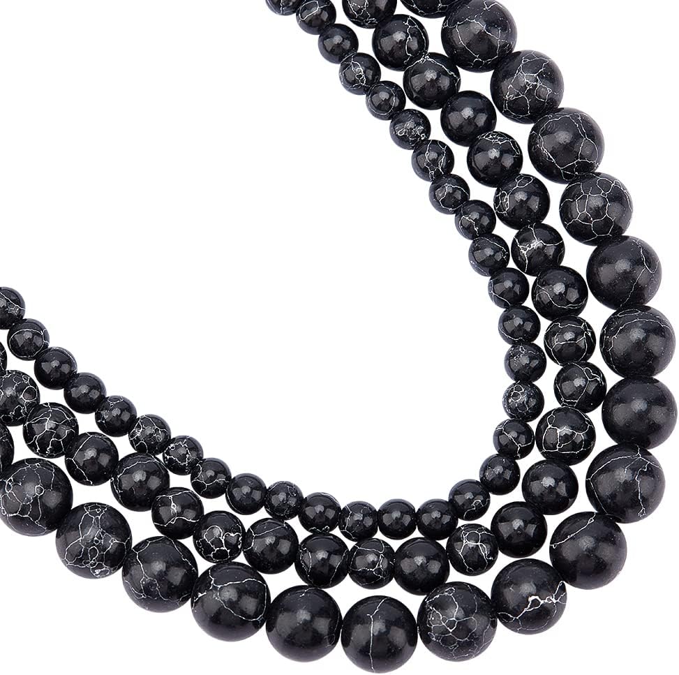 3 Strands about 205 Pcs Black Synthetic Turquoise Beads 4mm/6mm/8mm ...