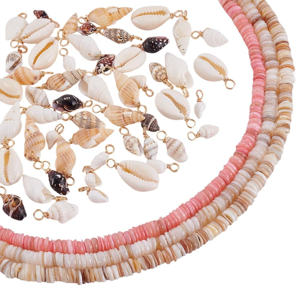 3 Strands 3 Colors Shell Beads Strands with 60Pcs Spiral Seashells ...