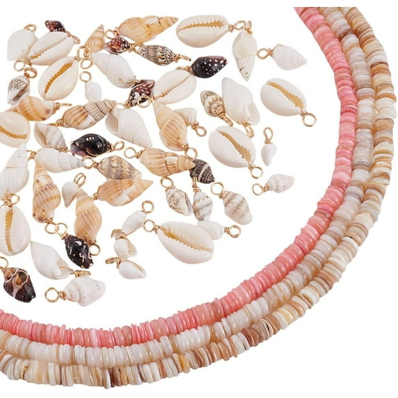 3 Strands 3 Colors Shell Beads Strands with 60Pcs Spiral Seashells ...