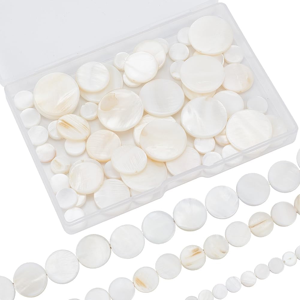 3 Strands 3 Styles Natural Freshwater Shell Beads Strands Flat Round 9 ...
