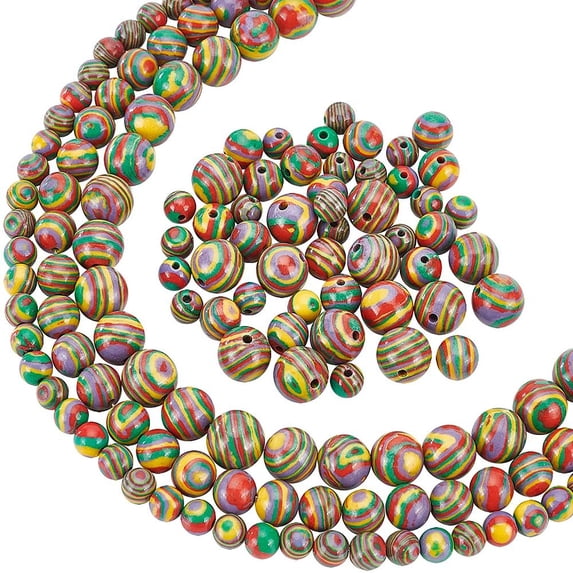 3 Strands 3 style Malachite Beads Strands Dyed Round Colorful 1strand ...