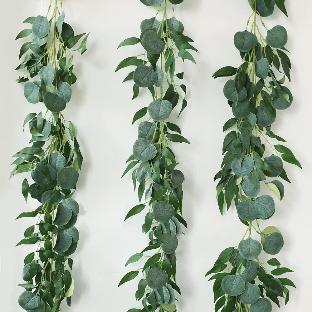 3 Strands Artificial Vines Kit, 78" Silk Eucalyptus Ivy Garland Green ...