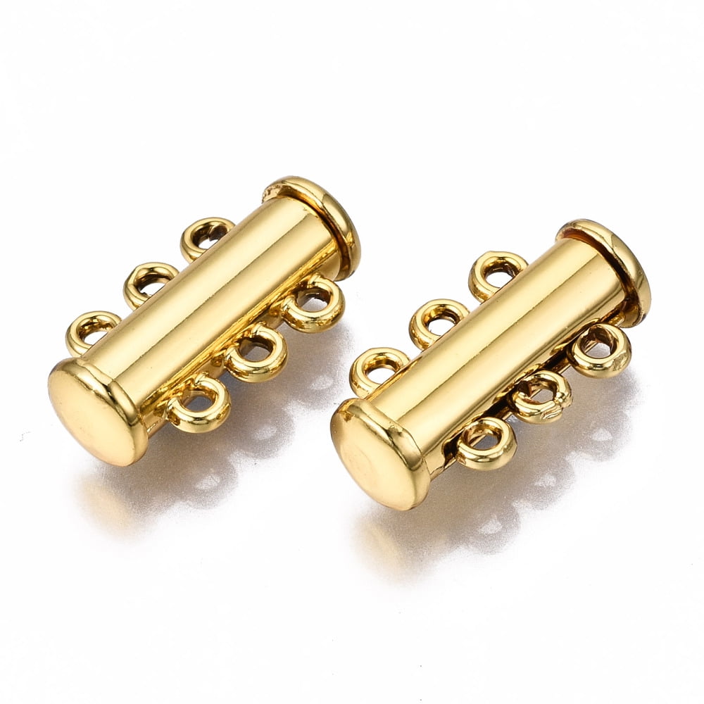 3-Strands Brass Magnetic Slide Lock Clasps 6-Hole Tube Golden 19.5x10 ...