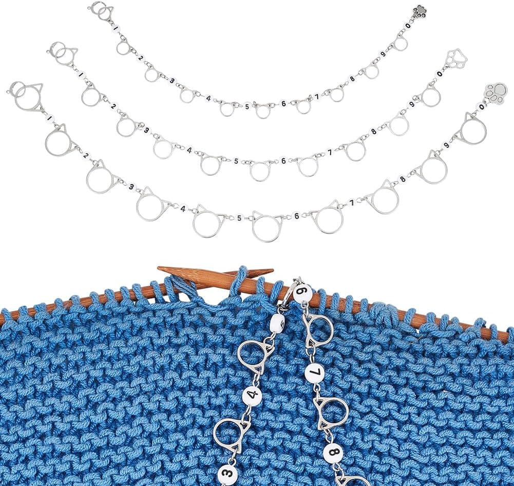 3 Strands Cute Cat Head Linking Rings Knitting Row Counter Chains ...