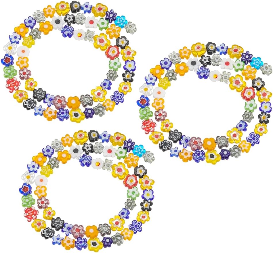 3 Strands Handmade Millefiori Glass Bead Strands Flower Mixed color 6.4 ...