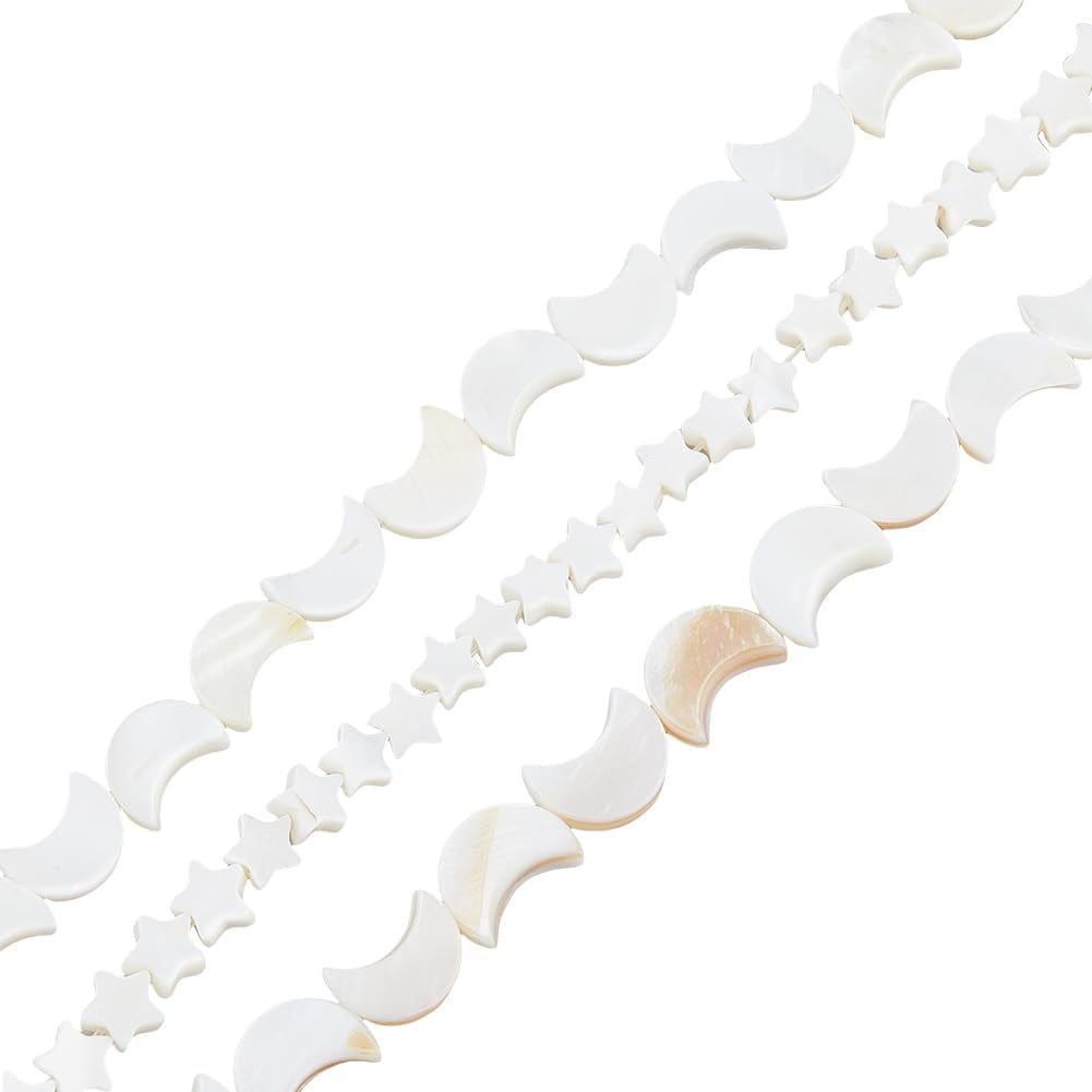 3 Strands Natural Freshwater Shell Beads Pentagram Moon Shell Beads ...