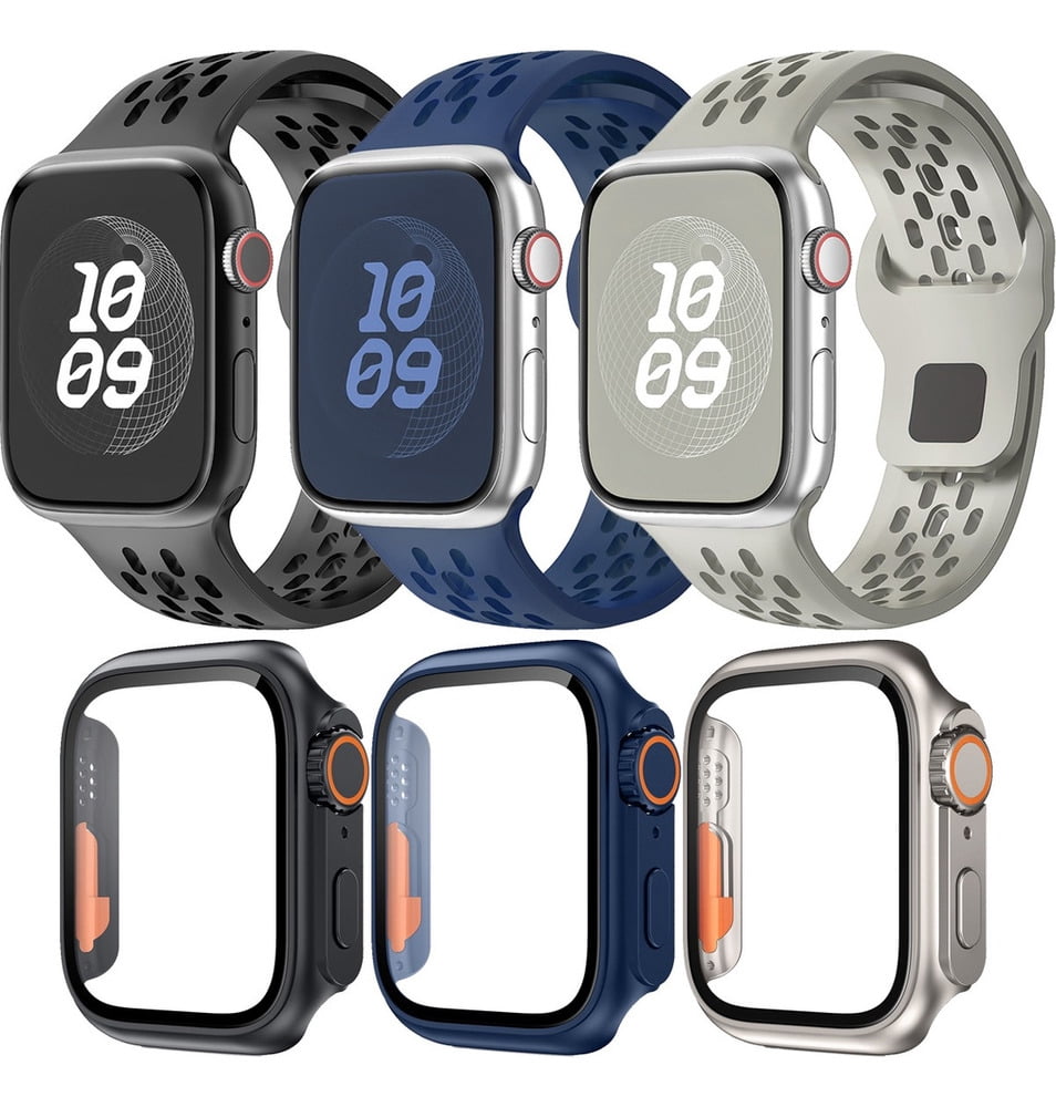 3 Straps + 3 Pc Mica Case For Apple Watch Iwatch Se 9 8 7 - Walmart.com