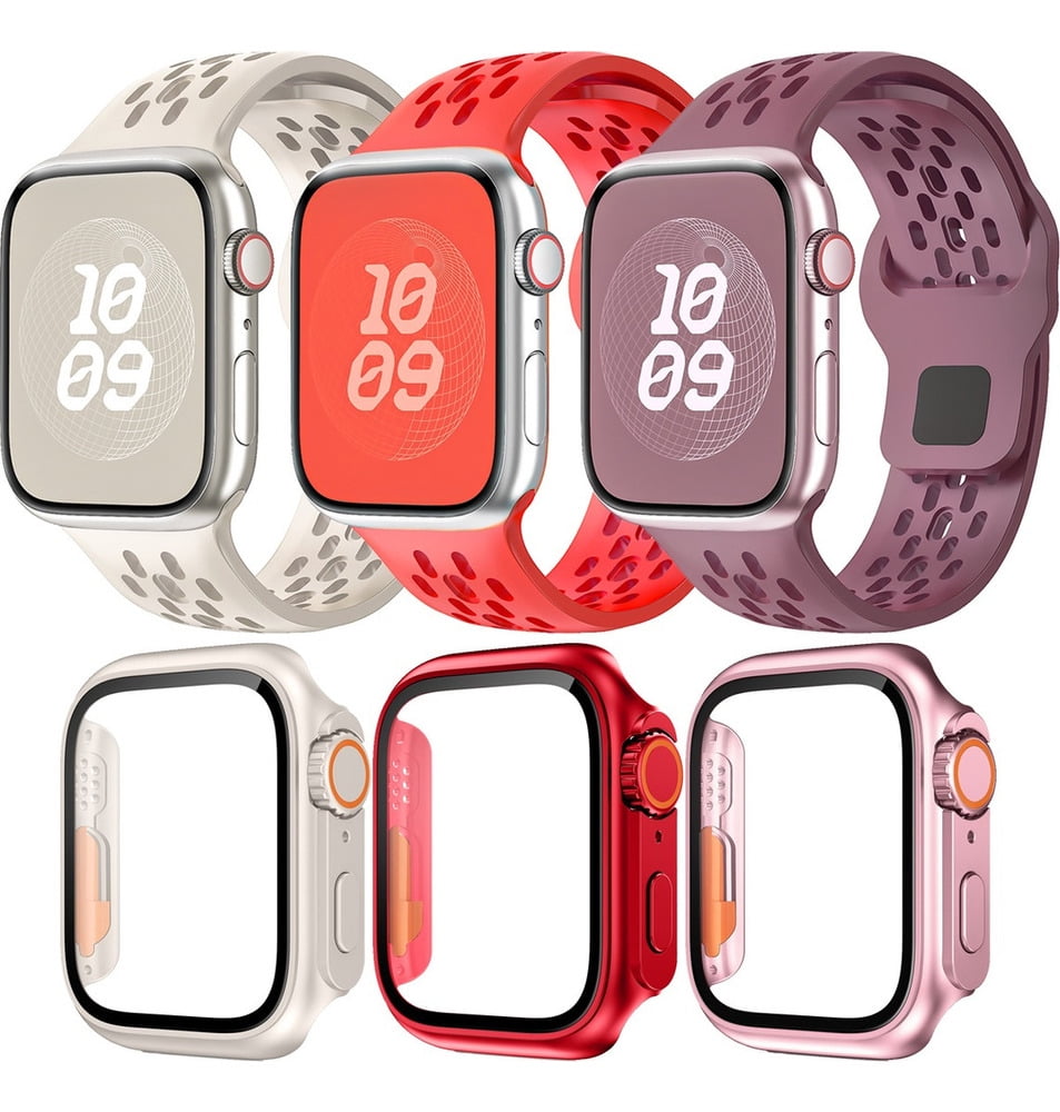 3 Straps + 3 Pc Mica Case For Apple Watch Iwatch Se 9 8 7 - Walmart.com