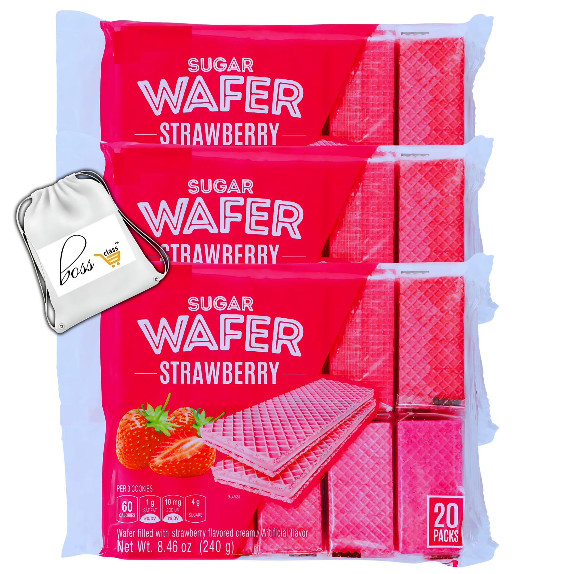(3) Strawberry Sugar Wafers, 8.46oz - 60 Packs Total Delicious Crispy ...