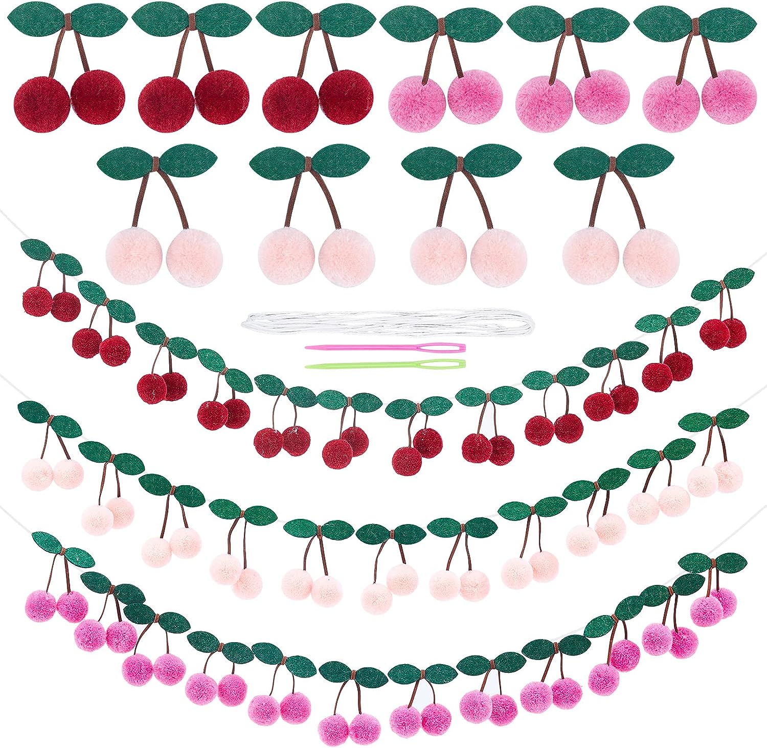 3 Strings Colorful Cherry Garland Handmade Felt Ball Yarn Garland ...