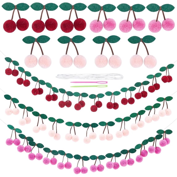 3 Strings Colorful Cherry Garland Handmade Felt Ball Yarn Garland ...