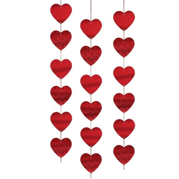 3 Strings Red Glitter Heart Garland NO DIY Heart Garland Decorations Valentine's Day Heart ...