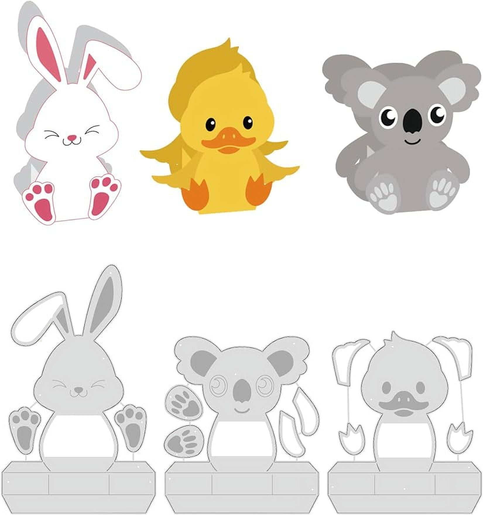 3 Style 3D Animals Box Die Cut Vintage Bunny Duck Koala Embossing Gift ...