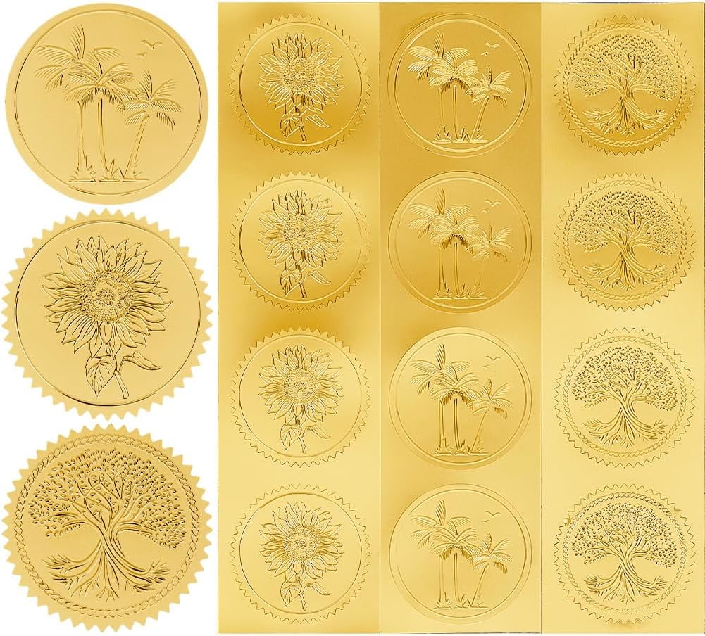3 Style Certificate Embossed Stickers 2" Vintage 120Pcs Gold Foil Seals ...