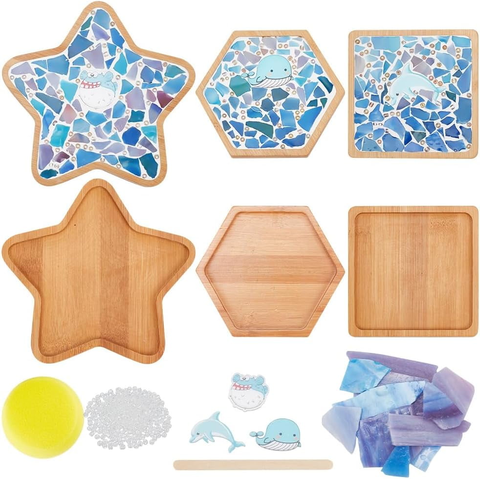 3 Style DIY Mosaic Craft Kit Ocean Blue Glass Mosaic Tiles Pieces Sea ...