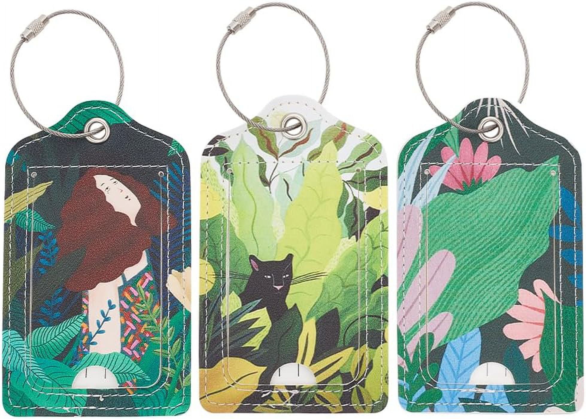 3 Style Plants eometric PU Leather Luggage Tags Suitcase Name Card ...