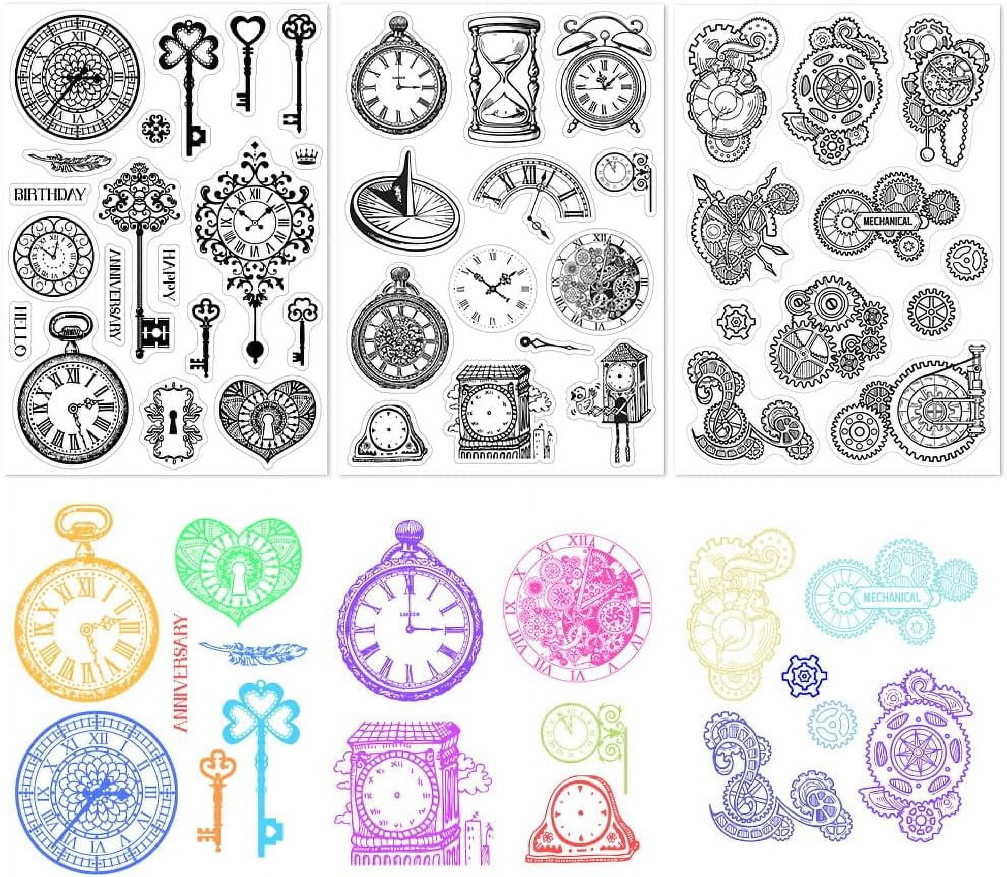 3 Style Vintage Clock Key Clear Rubber Stamps Gear Wheel Reusable ...