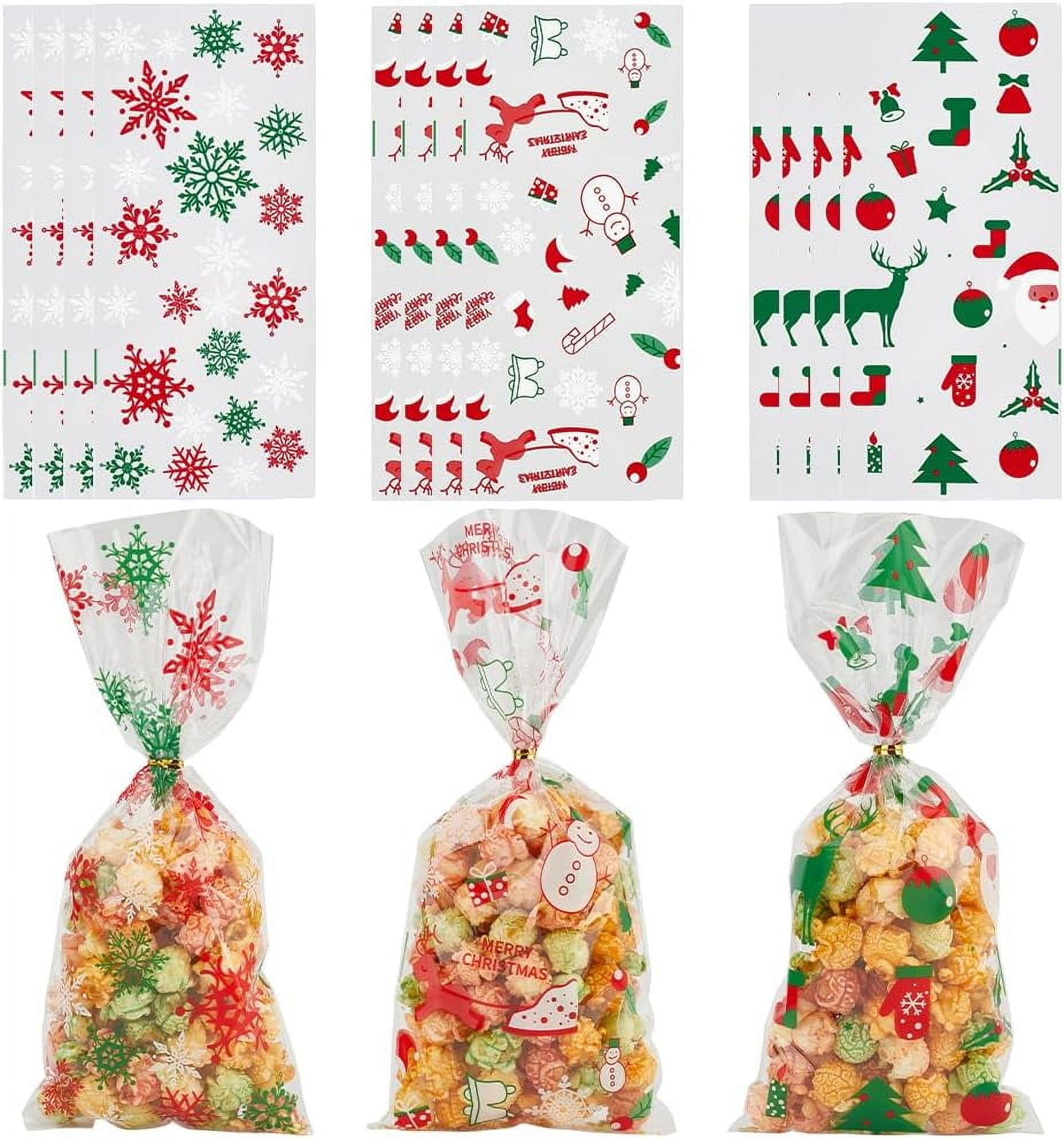 3 Styles 120PCS Christmas Treat Bags Cellophane Candy Gift Bag Clear ...