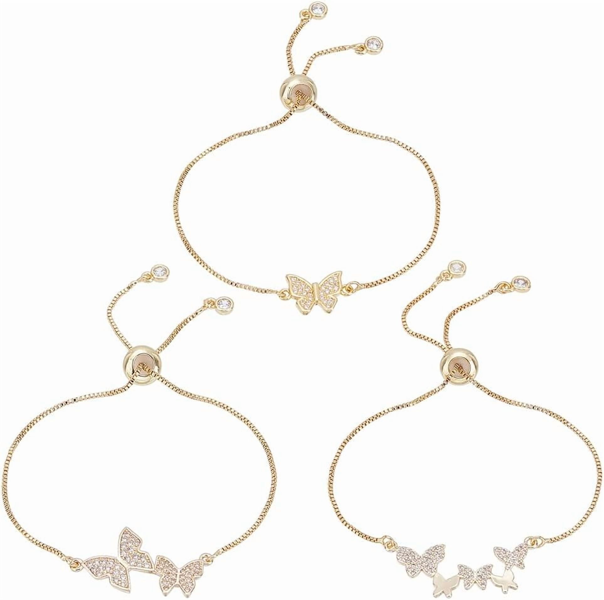 3 Styles 14K Gold Plated Butterfly Bracelets Cubic Zirconia Butterflies ...