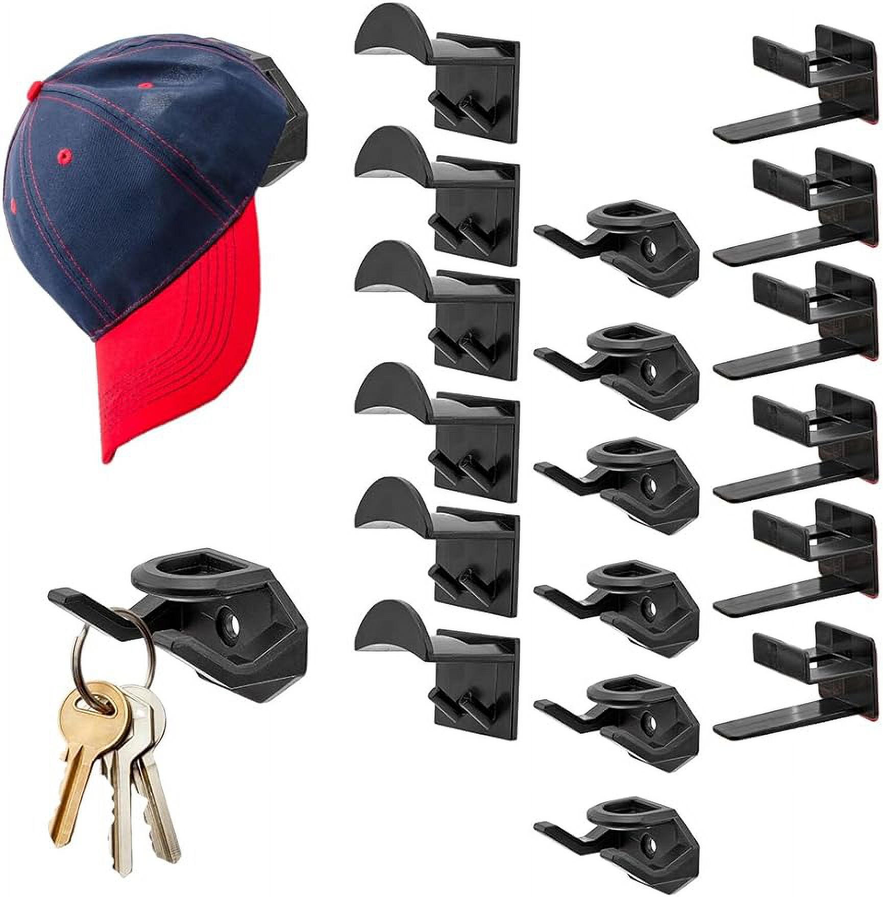 3 Styles ABS Plastic Hat Hooks for Wall Black Self Adhesive No Drilling ...