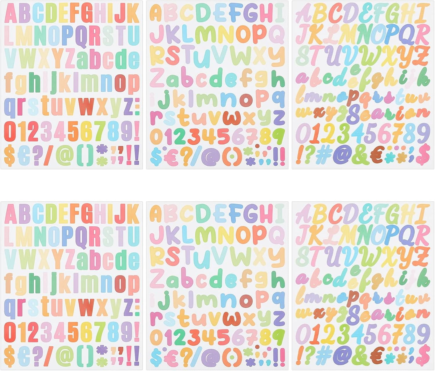 3 Styles Alphabet Stickers 6 Sheets 462pcs Self Adhesive Vinyl Letter ...