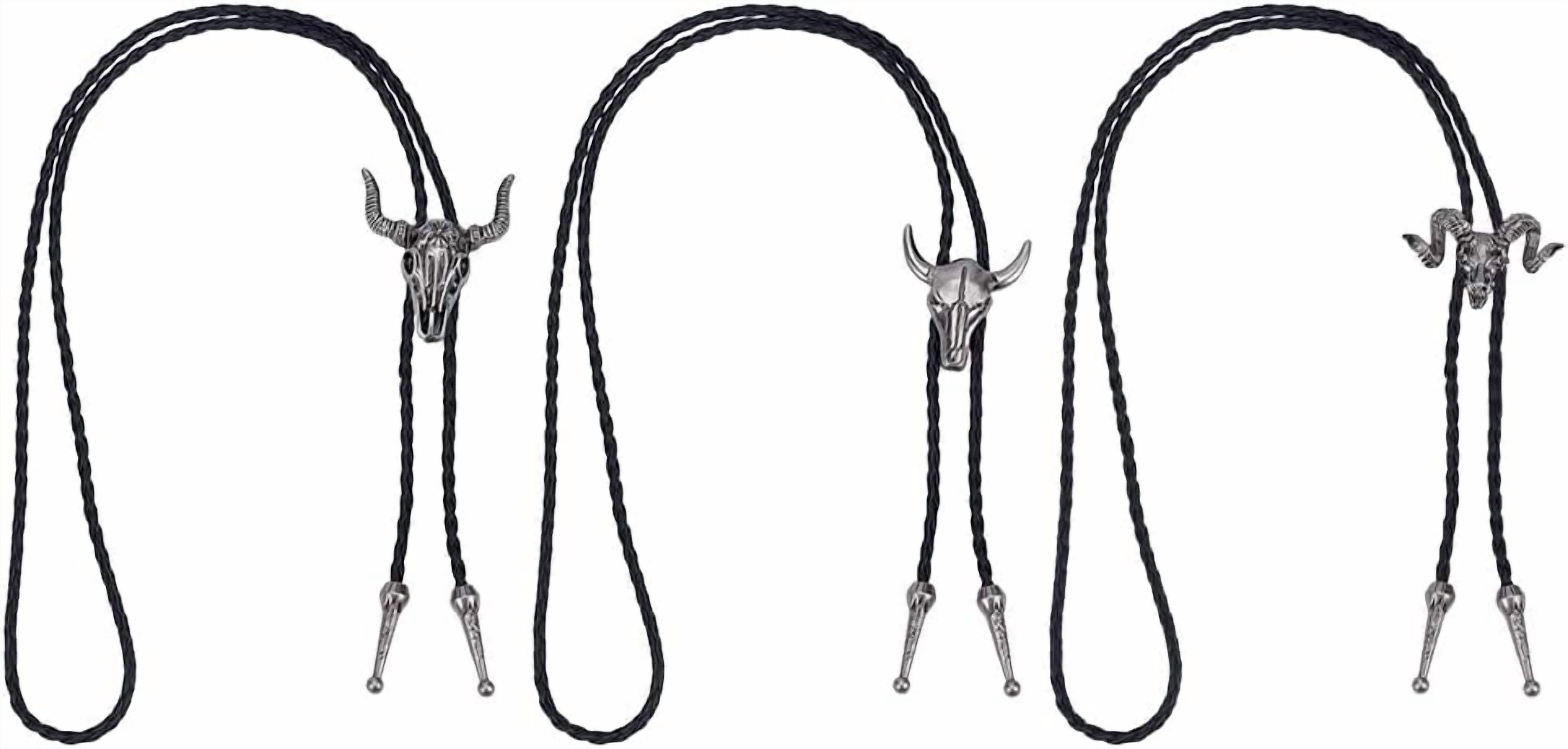 3 Styles Bolo Tie Necklaces Silver Cattle Western Vintage Bolo Tie ...