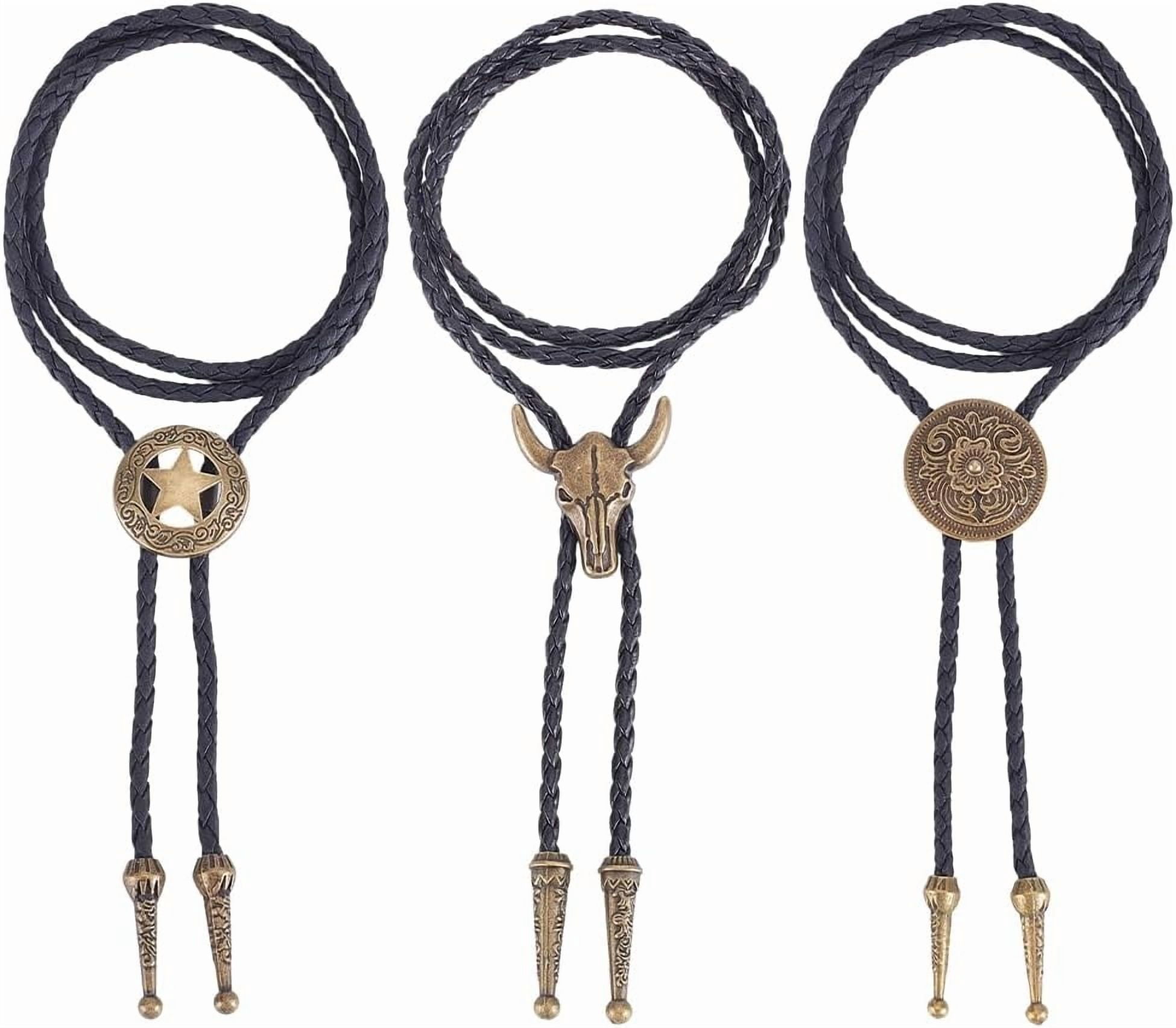 3 Styles Bronze PU Leather Necktie Vintage Native Bolo Tie Western ...