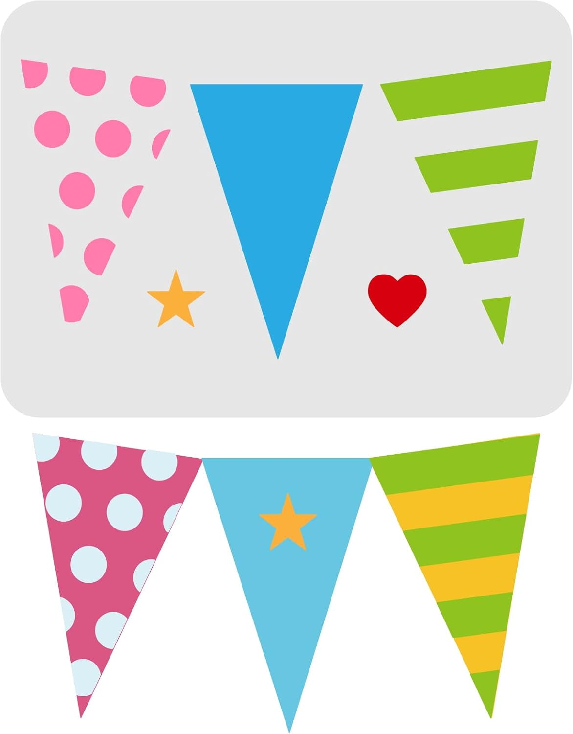 3 Styles Bunting Stencil 11.7x8.3 inch Plastic Triangle Stars Love ...