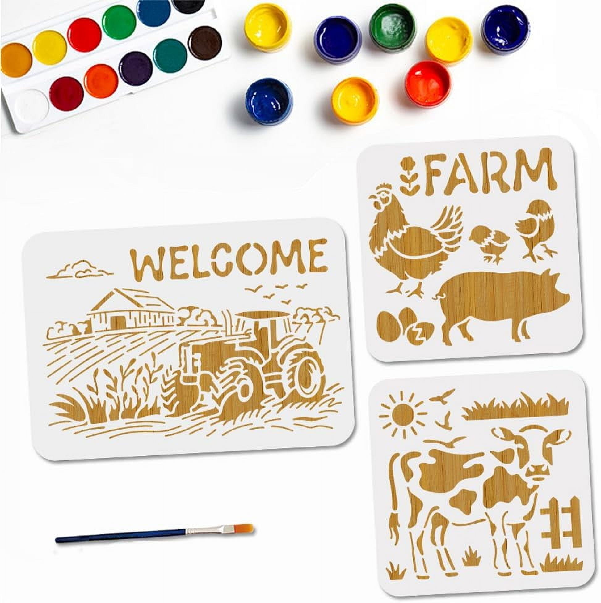 3 Styles Farmhouse Stencils Animal Farm Stencil 7.8x7.8/11.7x8.3inch ...